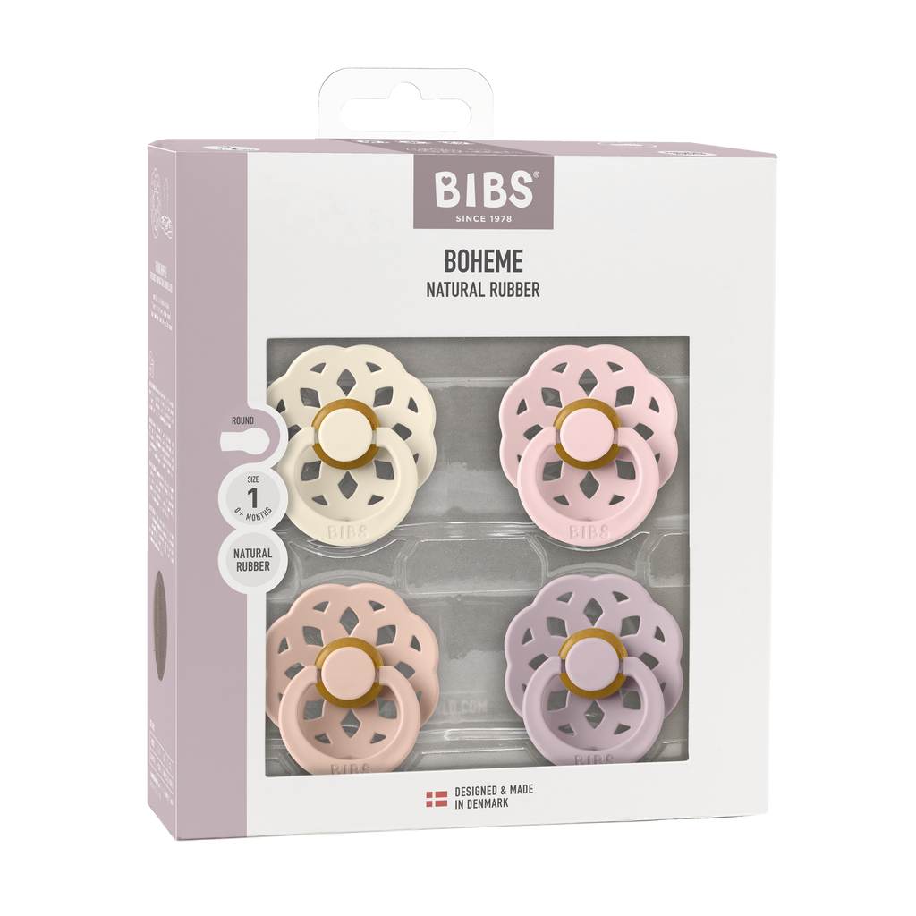 BIBS Pacifier Boheme Latex 4 PK Ivory/Blush/Blossom/Dusky Lilac(Min. o ...